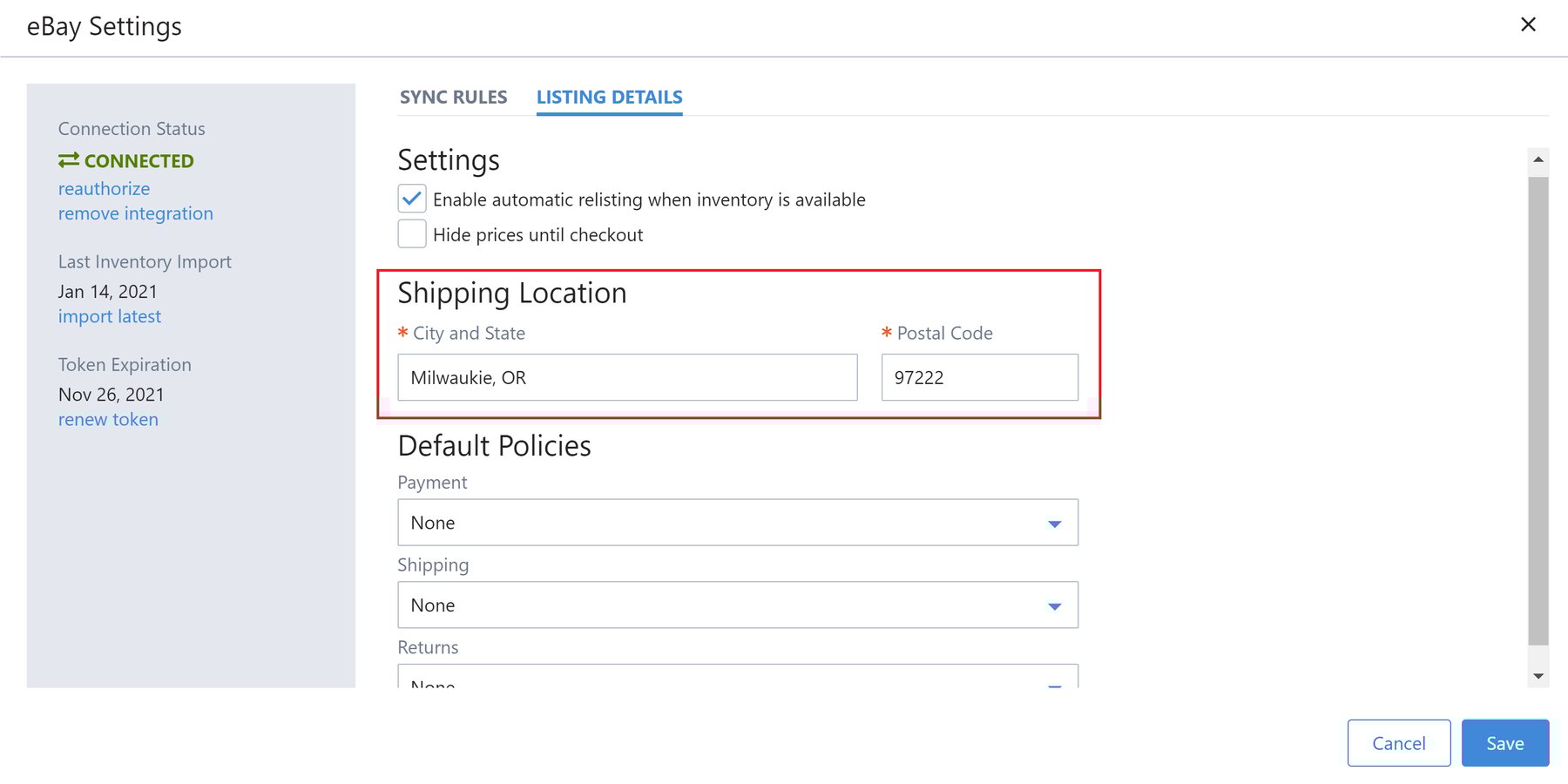 eBay Publishing Errors - Missing Location